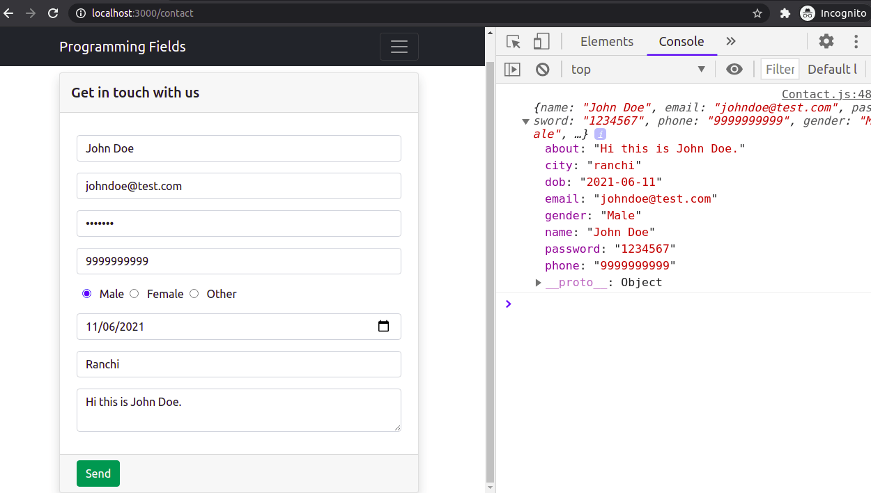 Form Handling In React Js With Validation Using React State